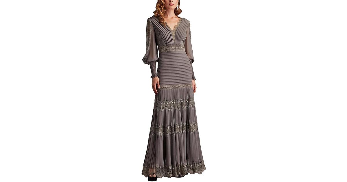 Tadashi Shoji Nyssa Slate Bishop Sleeve Gown in Brown | Lyst