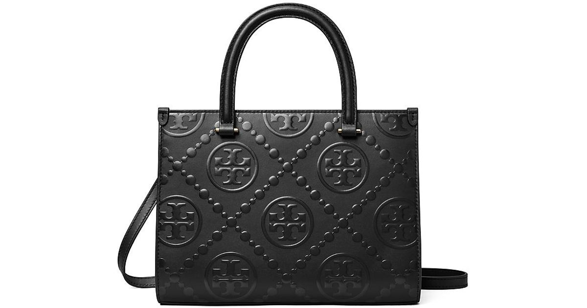 Tory Burch T Monogram Embossed Square Tote in Black | Lyst
