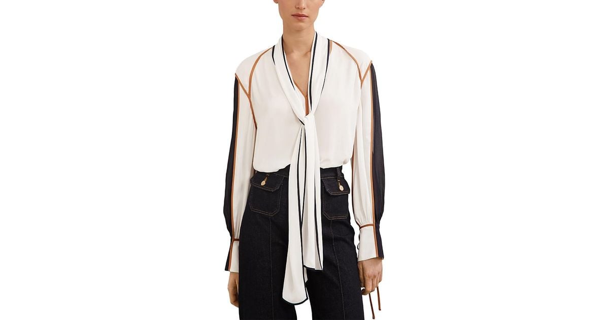 Reiss Lulu Tipped Blouse in White | Lyst