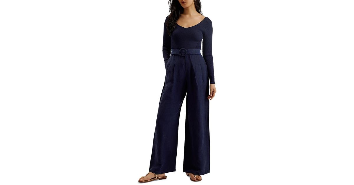Ted Baker Agatea Wide Leg Jumpsuit in Blue | Lyst