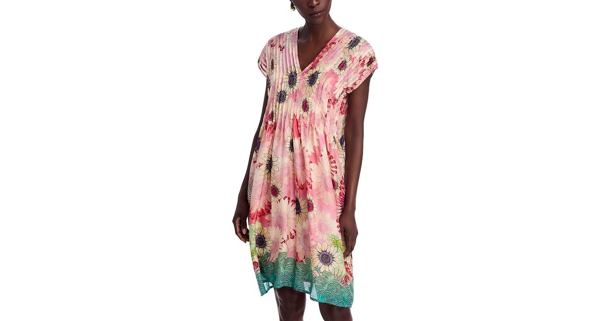 Johnny Was Rosa Pleated Dress in Red | Lyst UK