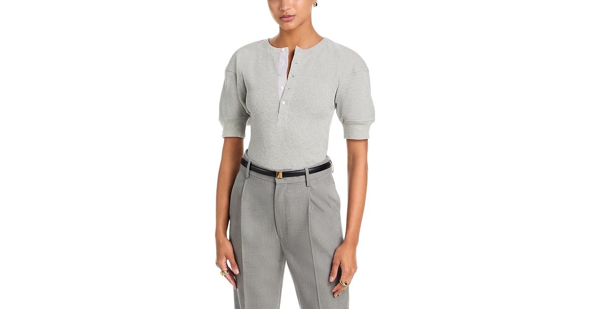 Victoria Beckham Ribbed Henley Top in Grey | Lyst UK