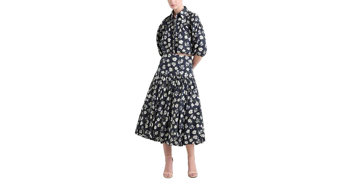 Cinq À Sept Ellah Mini Tossed Poppies Midi Skirt in White | Lyst UK
