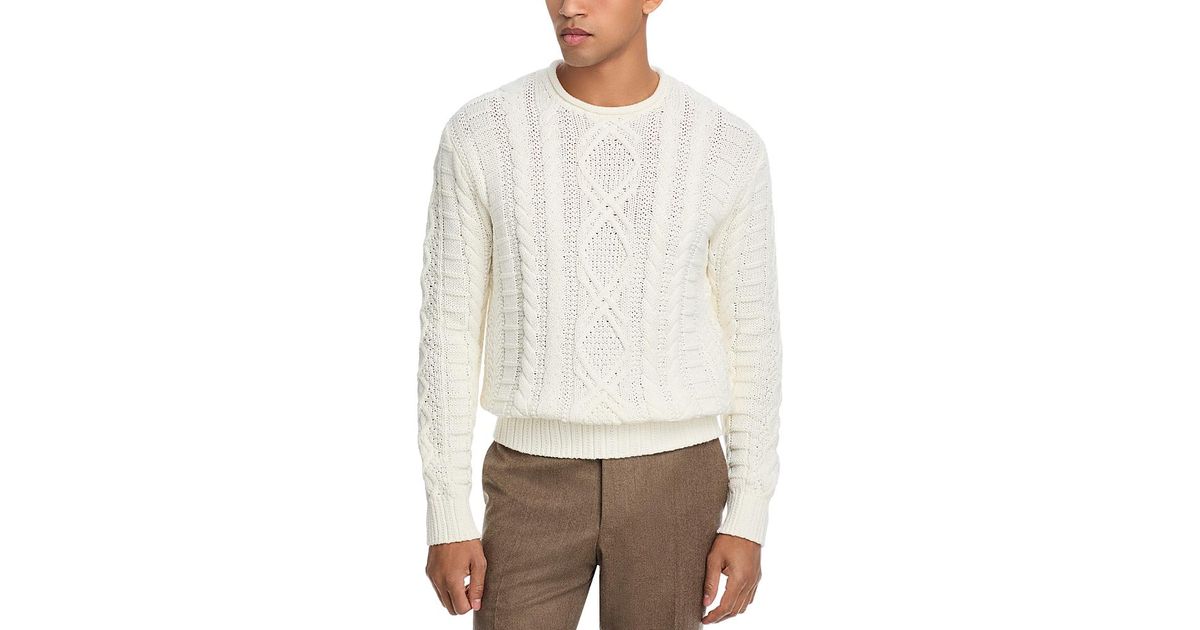 Polo Ralph Lauren Aran Knit Cotton Rollneck Sweater in White for Men | Lyst