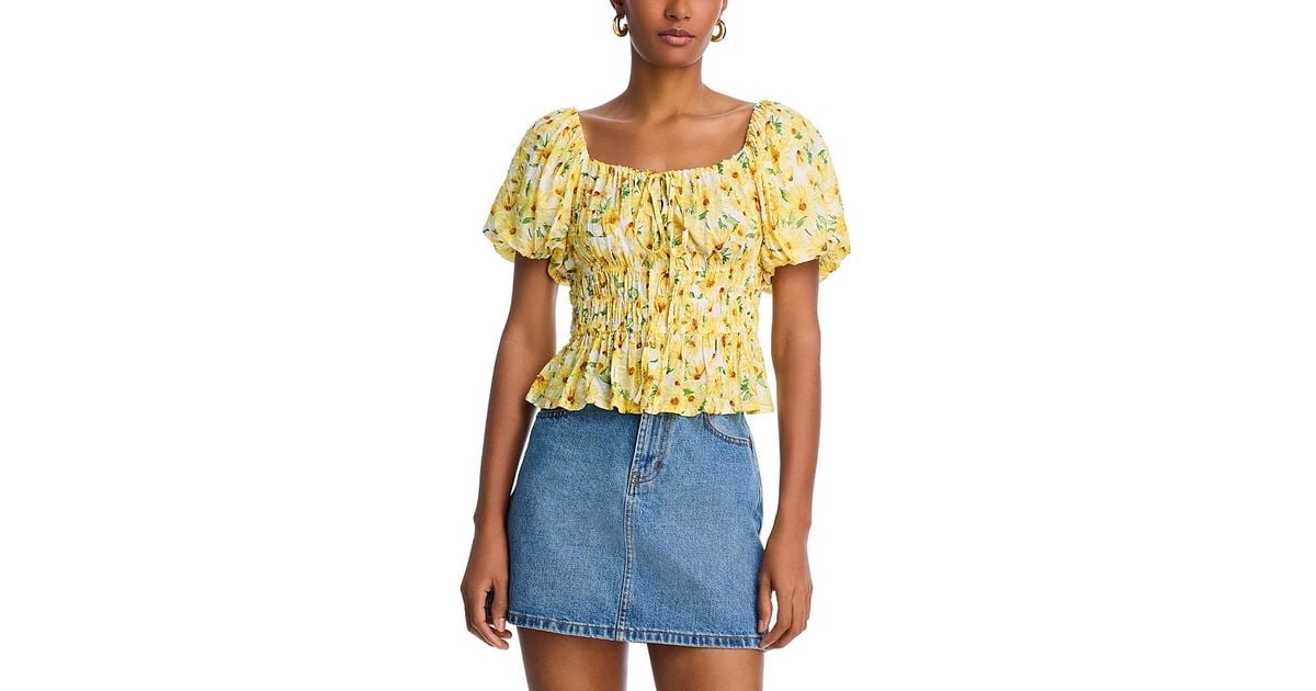Aqua Cinched Puff Sleeve Top in Blue | Lyst UK