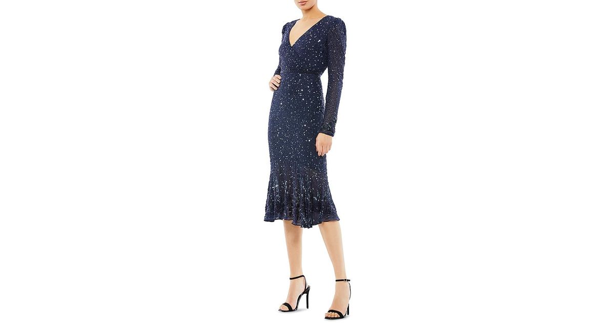 Mac Duggal Sequin With Embellished Hemlin And Belt Gown in Blue | Lyst