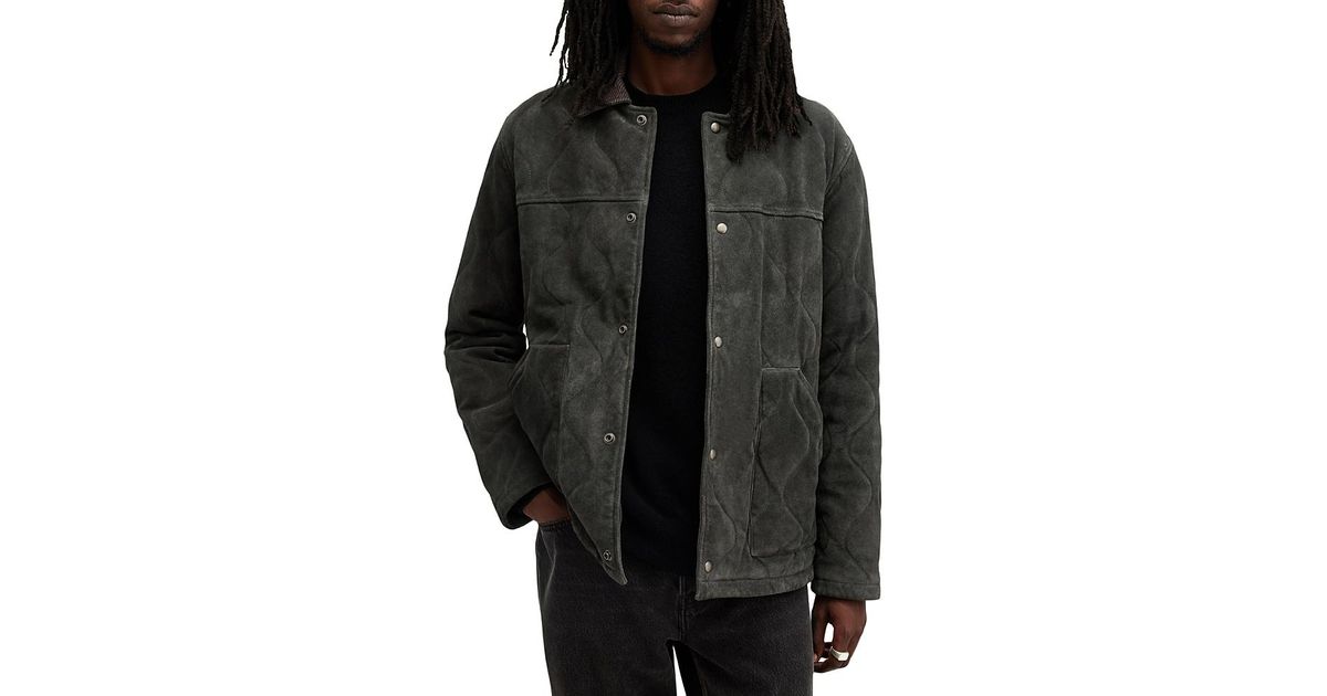 AllSaints Dakota Relaxed Fit Quilted Suede Jacket in Black for Men | Lyst