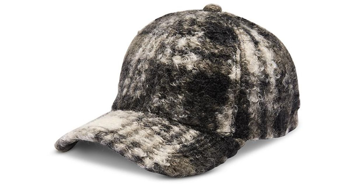 Surell Plaid Boucle Sherpa Ball Cap in Black | Lyst