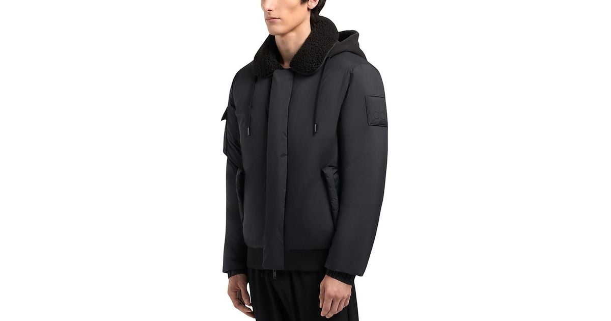 Moose Knuckles Bruce Hooded Down Bomber Jacket in Blue for Men | Lyst