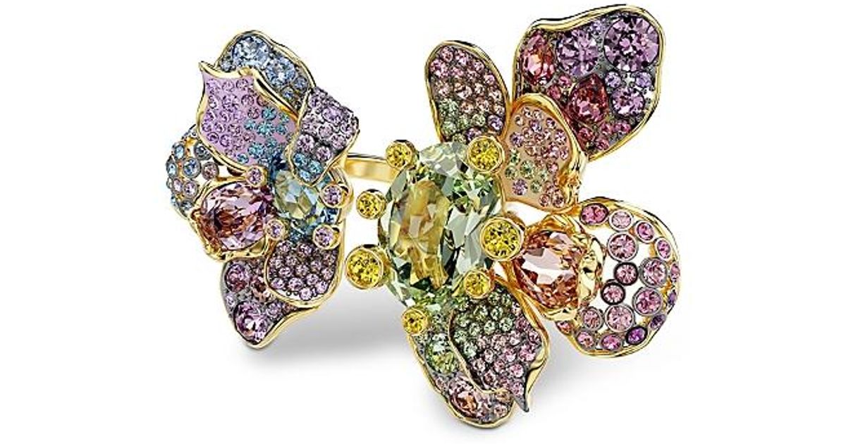 Swarovski Idyllia Crystal Flower Open Statement Ring in White | Lyst