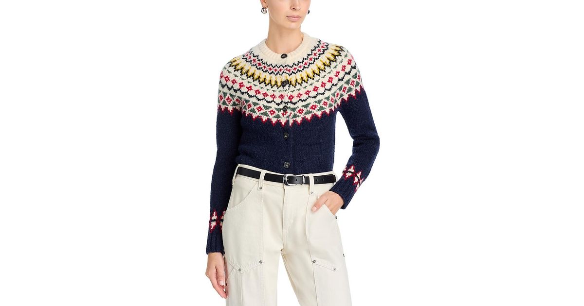 Aqua Fair Isle Cardigan in Blue | Lyst