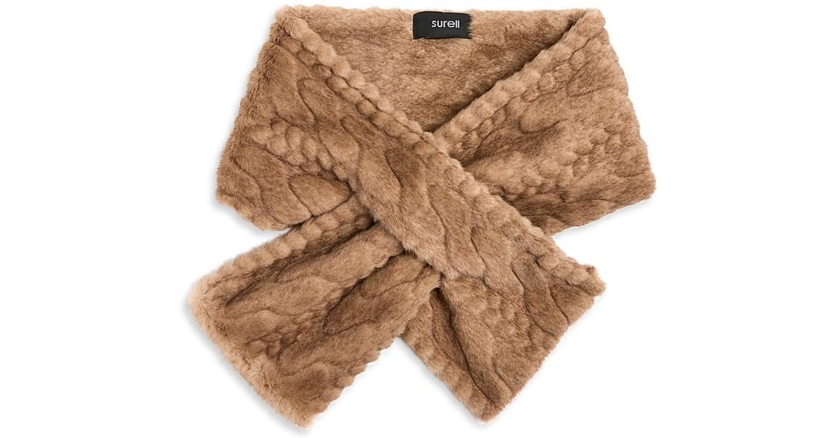 Surell Faux Fur Textured Pull Through Scarf in Brown | Lyst