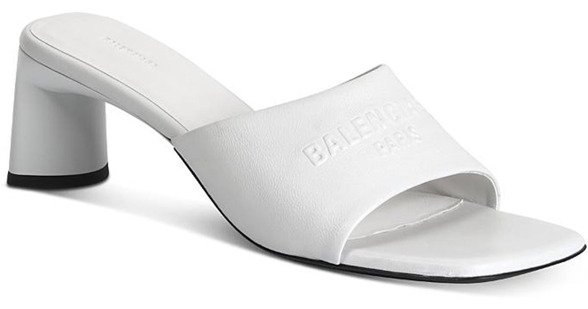 Balenciaga Logo High Heel Slide Sandals in White | Lyst