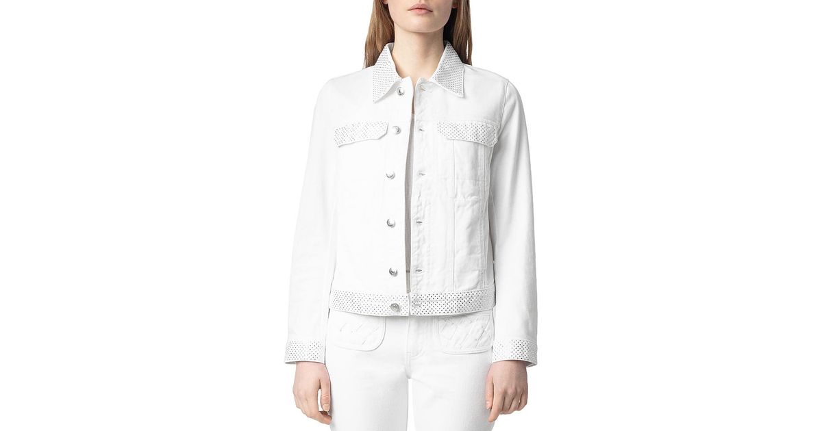 Zadig & Voltaire Kioky Strass Denim Jacket in White | Lyst