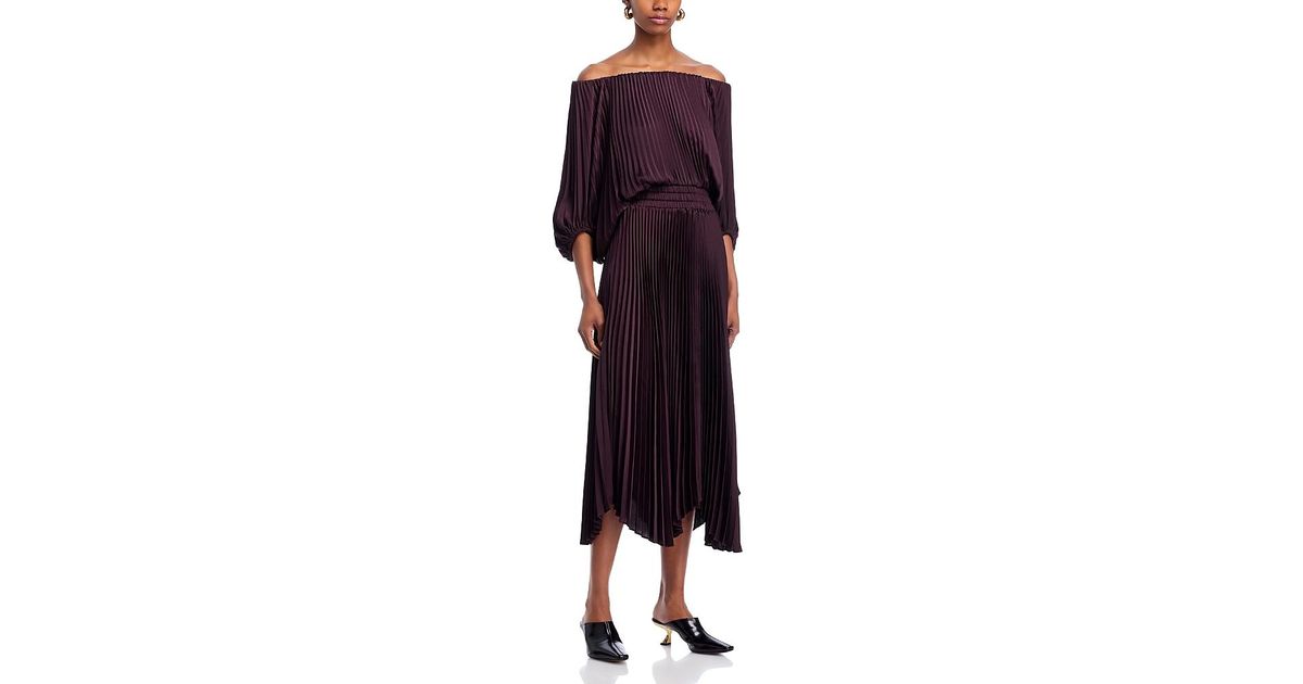 A.L.C. A. L.C. Sienna Pleated Off-The-Shoulder Dress in Purple | Lyst