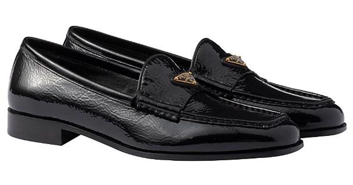 Prada Naplak Patent Leather Loafers in Black | Lyst