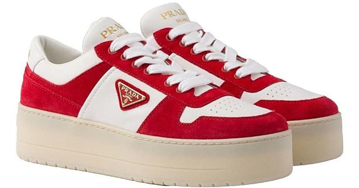 Prada Downtown Bold Nappa Leather And Suede Sneakers in Red | Lyst