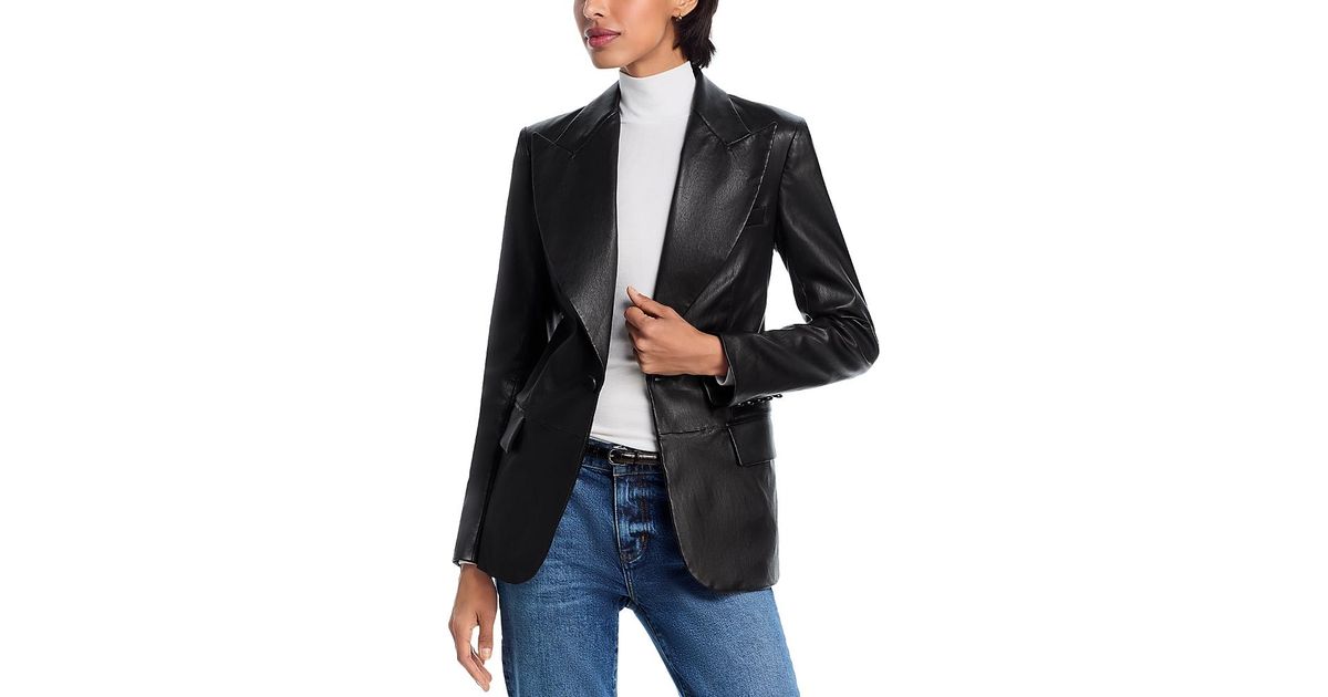 FRAME The Peak Lapel Leather Jacket in Black | Lyst UK