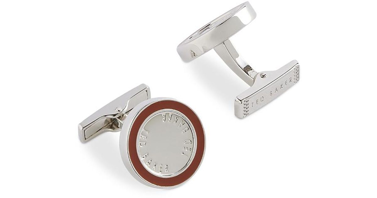 Ted Baker Raylan Round Branded Cufflinks in White for Men | Lyst