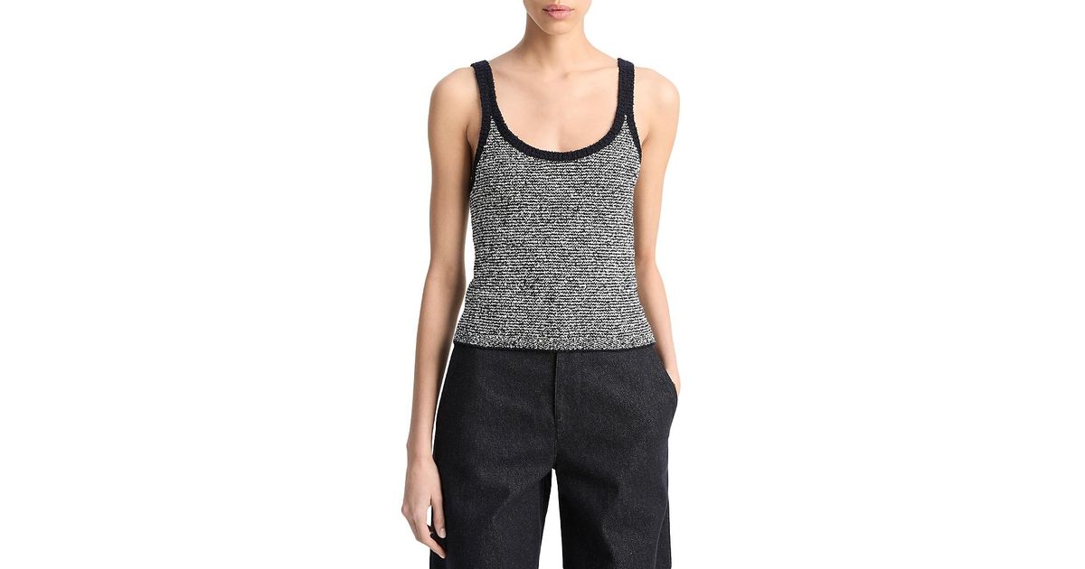 Vince Textured Micro Stripe Tank in Black | Lyst