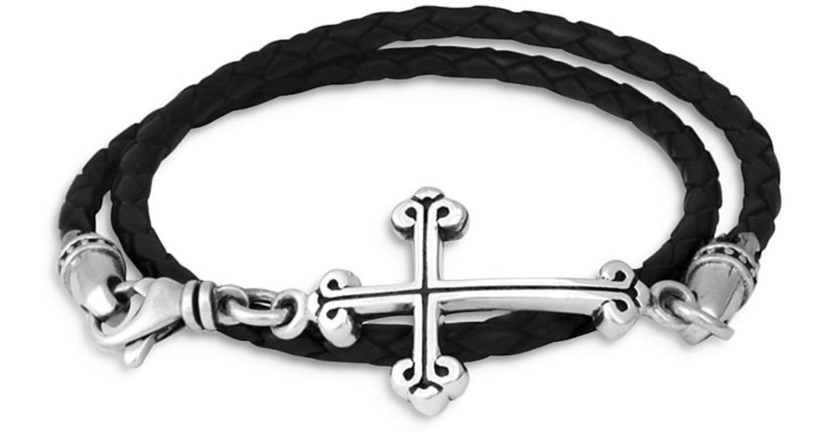 King Baby Studio Traditional Cross Braided Leather Double Wrap Bracelet ...