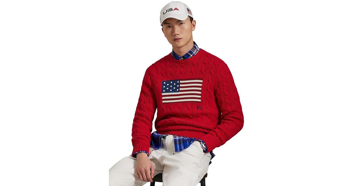 Polo Ralph Lauren Cable Knit Flag Sweater in Red for Men | Lyst