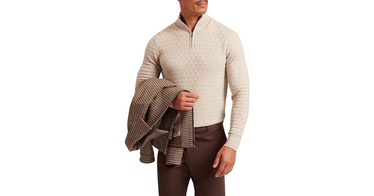 Ted Baker Jeremee Texture Stitch Half-Zip Sweater in Brown for Men | Lyst