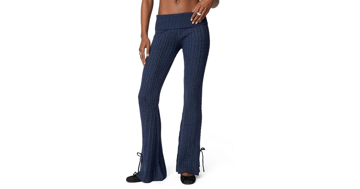 Edikted Chase Fold Over Cable Knit Pants in Blue | Lyst