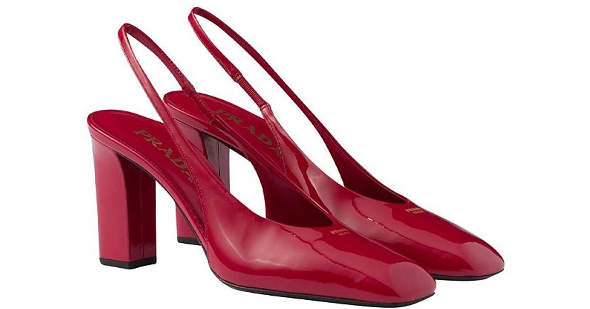 Prada Patent Leather Slingback Pumps in Red | Lyst