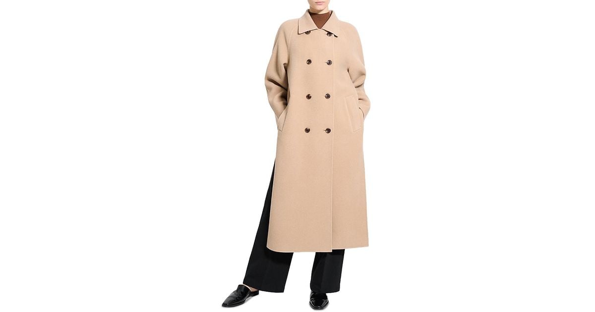 Theory Long Wool & Cashmere Coat in Natural | Lyst