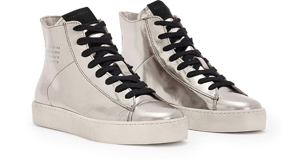 AllSaints Tana Metallic Lace Up High Top Sneakers in White | Lyst