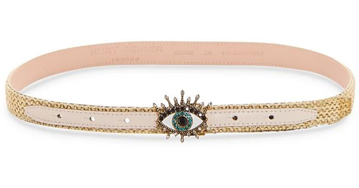 Kurt Geiger Evil Eye Raffia Belt in White | Lyst