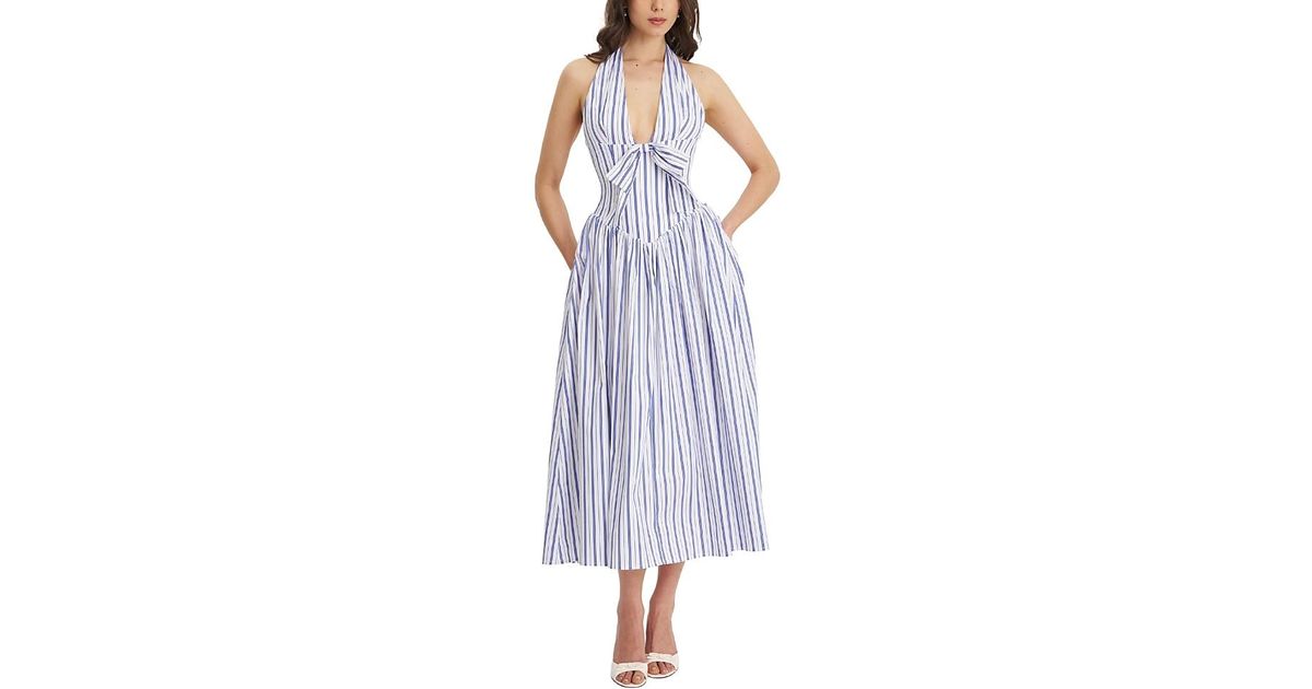 Miss Circle Mackenna Stripe Halter Smock Back Maxi Dress in Blue | Lyst