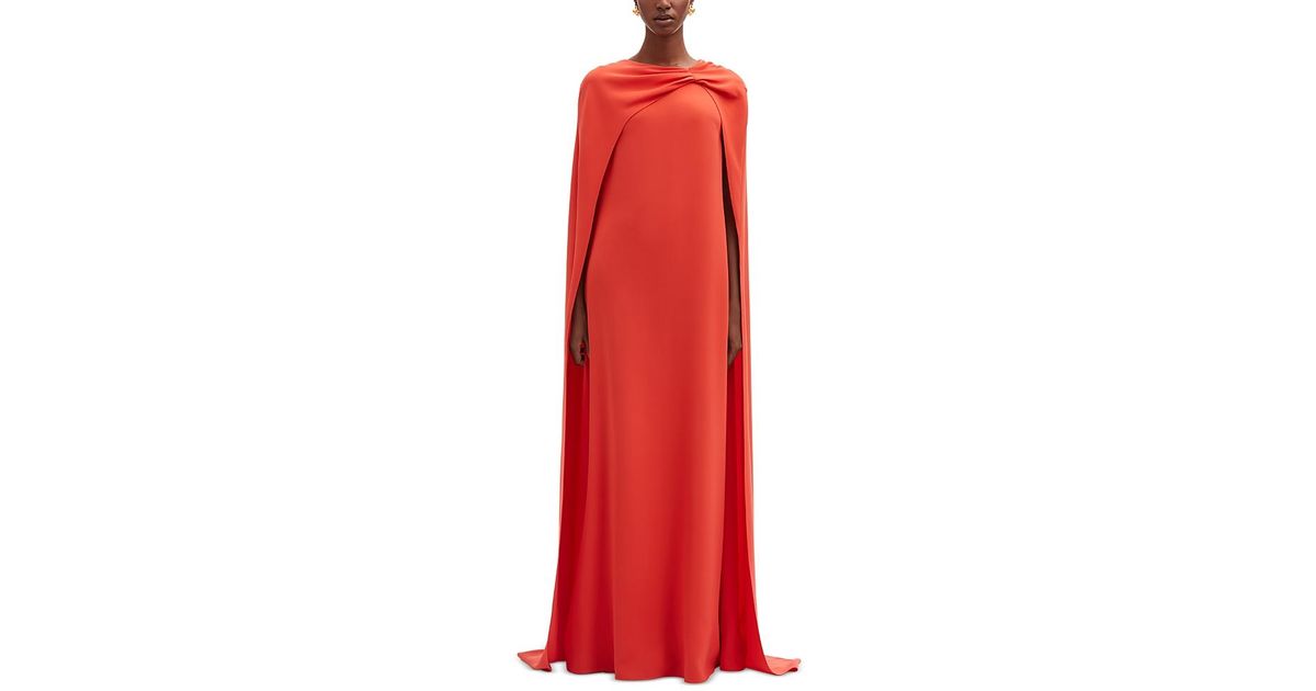 Oscar de la Renta Silk Blend Draped Neck Cape Gown in Red | Lyst