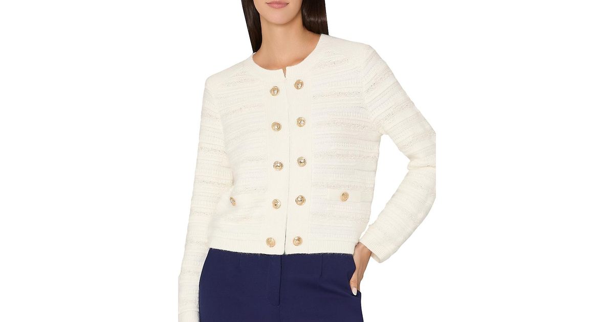 MILLY Textured Cardigan in White | Lyst