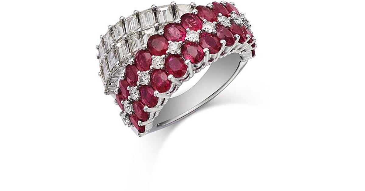 Bloomingdale's Fine Collection Ruby & Diamond Multi Row Ring 18K in ...