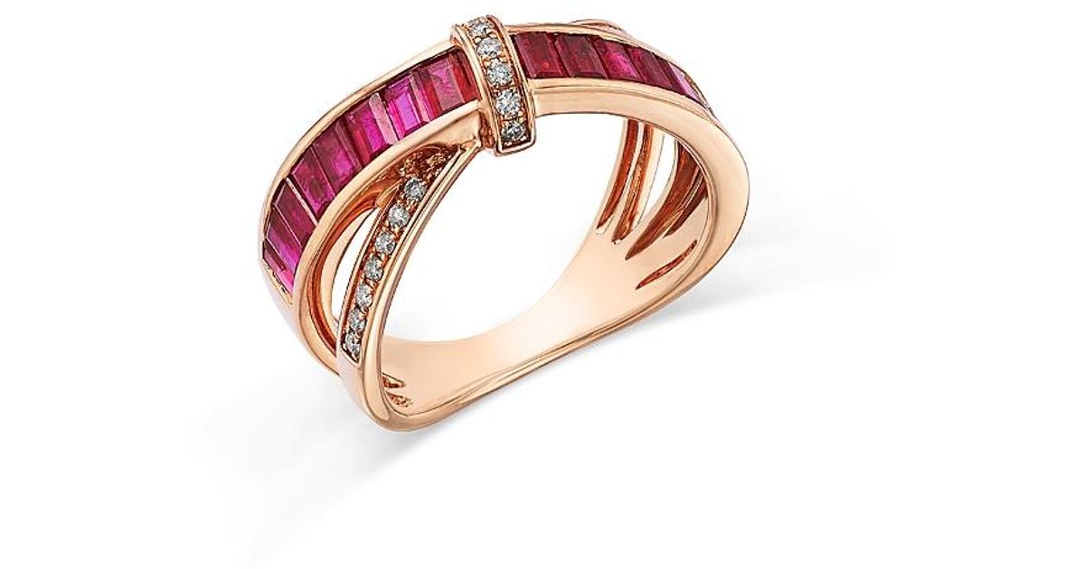 Bloomingdale's Fine Collection Ruby & Diamond Crossover Statement Ring ...