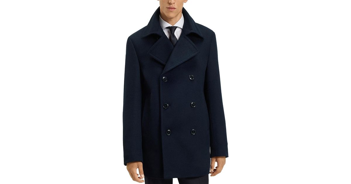 BOSS Hyde Wool And Cashmere Pea Coat in Blue for Men | Lyst UK