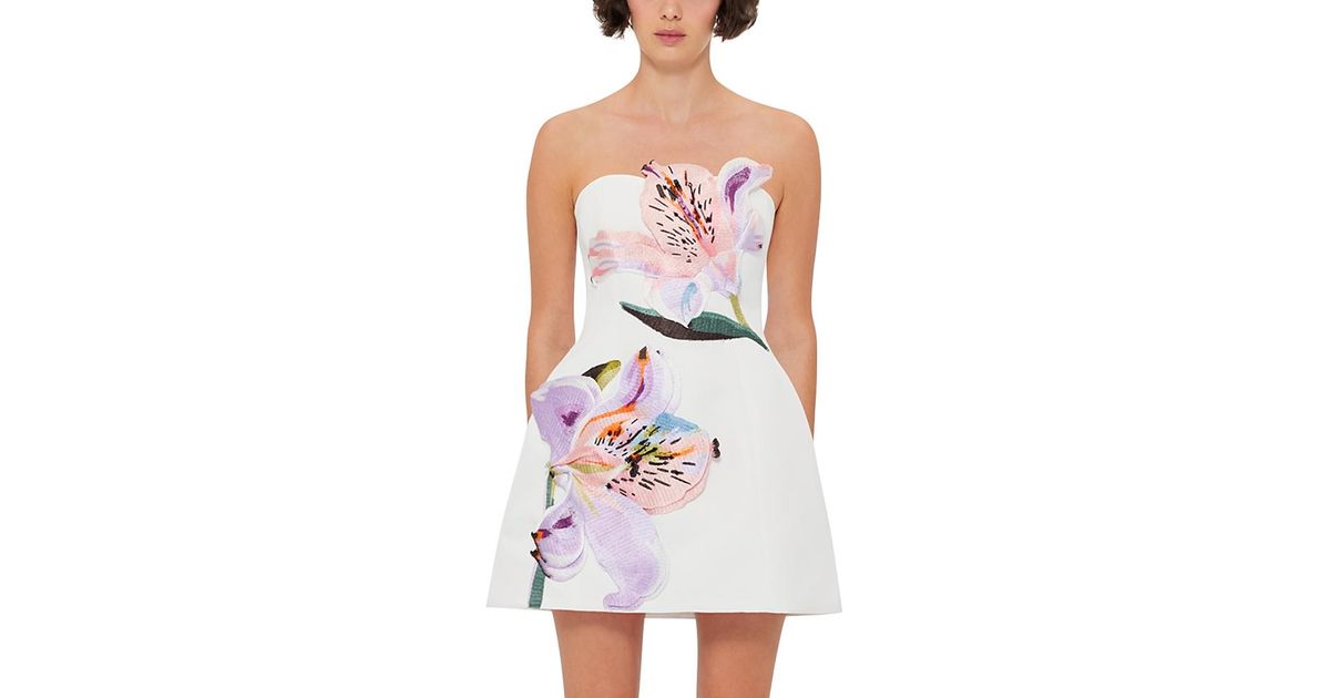LEO LIN Rosario Applique Floral Bustier Mini Dress in White | Lyst