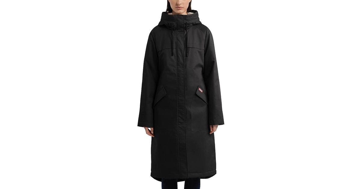 HUNTER Jane Canvas Long Padded Coat in Black | Lyst
