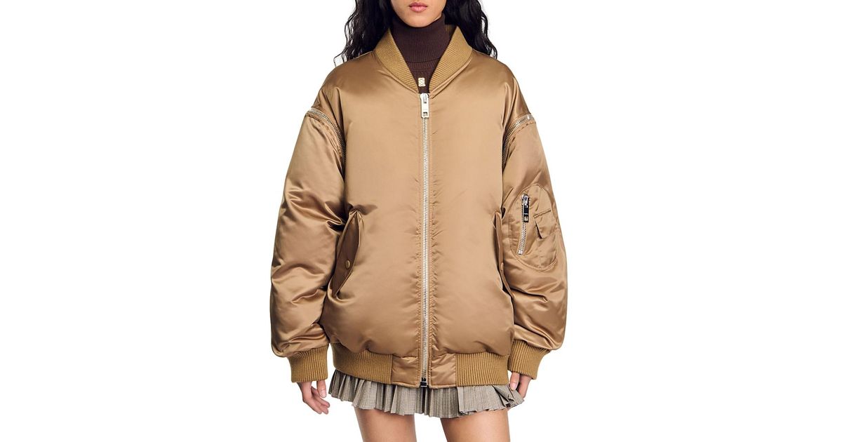 Sandro Gaga Puffer Bomber Jacket in Brown | Lyst