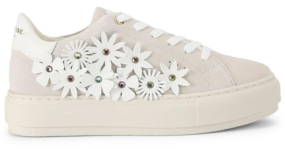 Kurt Geiger Suede Flower-Embellished Laney Sneakers in White | Lyst