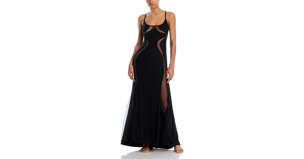 Thistle & Spire Psyche Sheer Inset Slip Dress in Black | Lyst