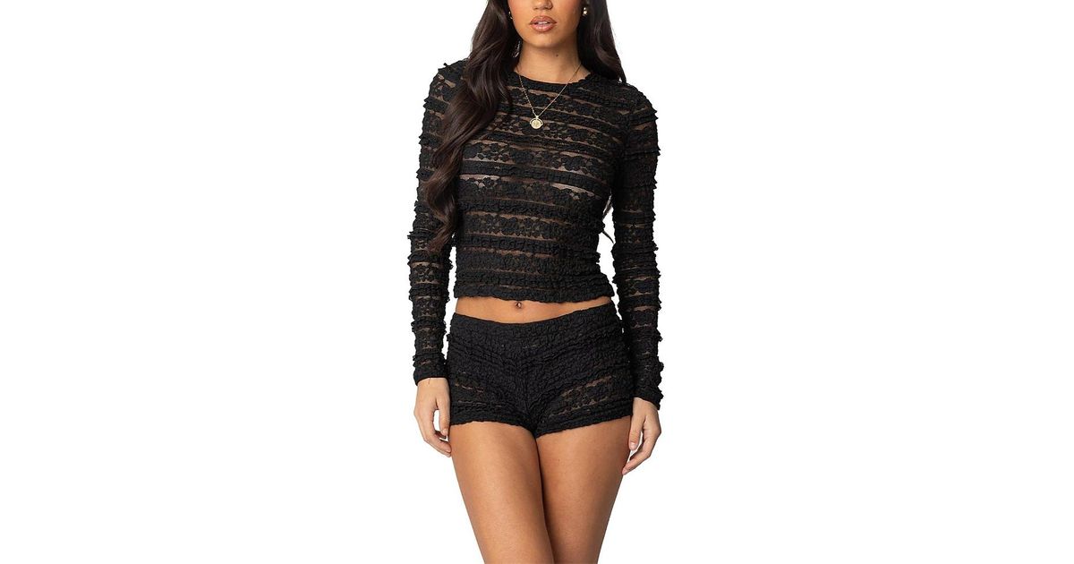 Edikted Maisley Sheer Lace Top in Black | Lyst