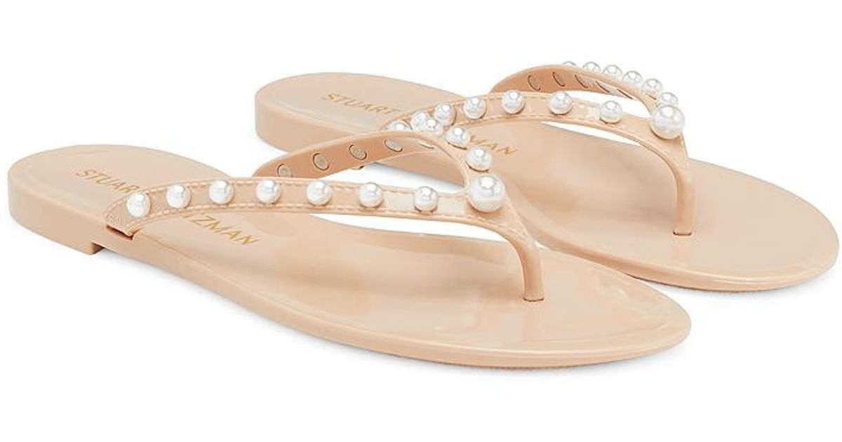 Stuart Weitzman Goldie Embellished Jelly Flip Flop Thong Sandals in ...