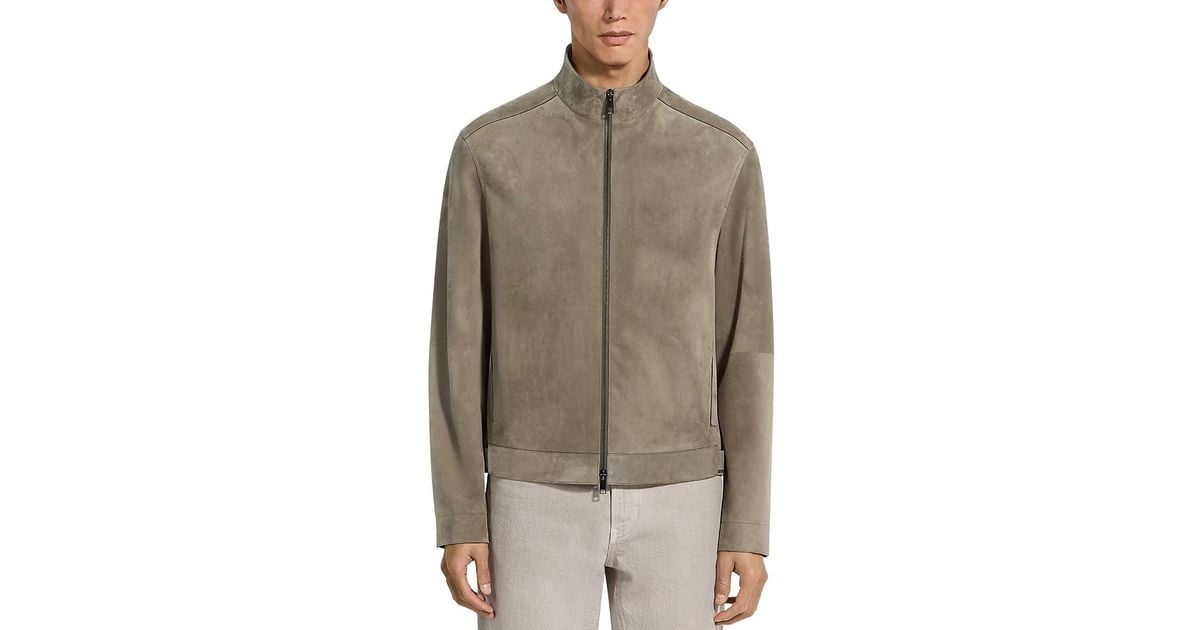 ZEGNA Zip Front Suede Blouson Jacket in Brown for Men | Lyst