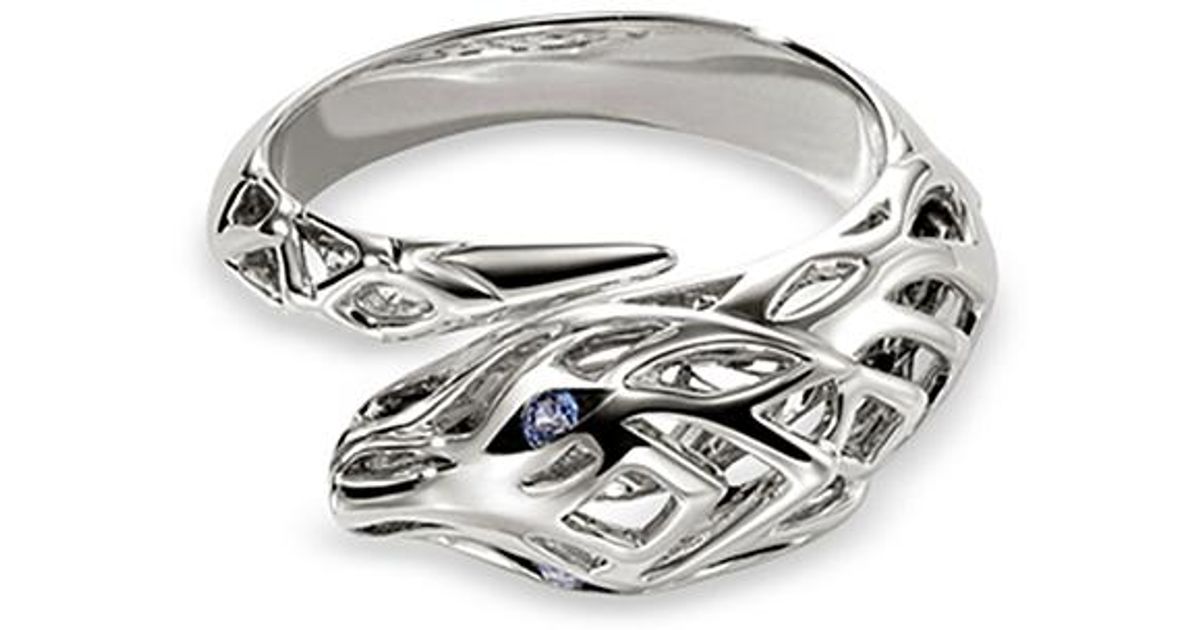 John Hardy Sterling Naga Sapphire Dragon Bypass Ring in White | Lyst