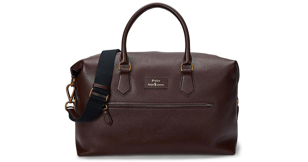 Polo Ralph Lauren Pebbled Leather Duffel in Brown for Men | Lyst