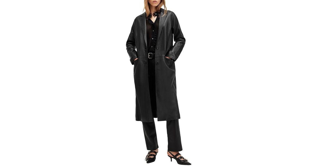 AllSaints Aire Leather Coat in Black | Lyst UK