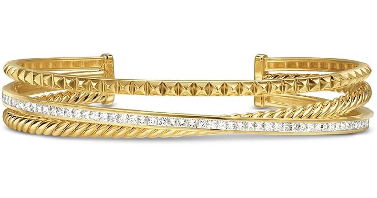 David Yurman Crossover Trio Three Row Cuff Bracelet in Metallic | Lyst